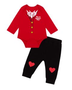 lorjuly my first valentine's day newborn baby boy outfits gentleman bow tie romper + pants 2pcs clothes set ( 0-3 months ), red