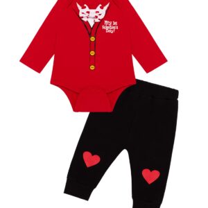 Lorjuly My First Valentine's Day Newborn Baby Boy Outfits Gentleman Bow Tie Romper + Pants 2Pcs Clothes Set ( 0-3 Months ), Red