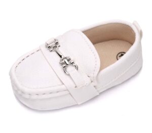 greceen baby boys and girls classic pu leather loafers are suitable for crawling, wedding dress, birthday parties, first walking crib shoes 224 white 11