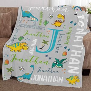 YESCUSTOM Personalized Dinosaur Fleece Throw Blanket for Kids Boys Girls Baby Toddler Infants Blankets for Bed Custom Name Blanket for Birthday Shower Gift