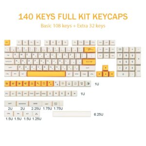 PBT Keycaps 140 Keys XDA Profile Keycaps Dye-Sublimation Japanese Honey Milk Keycap，ANSI Layout Keycap Suitable for Mechanical Gaming Keyboard Gateron Kailh Cherry MX Switches (Keycaps only)