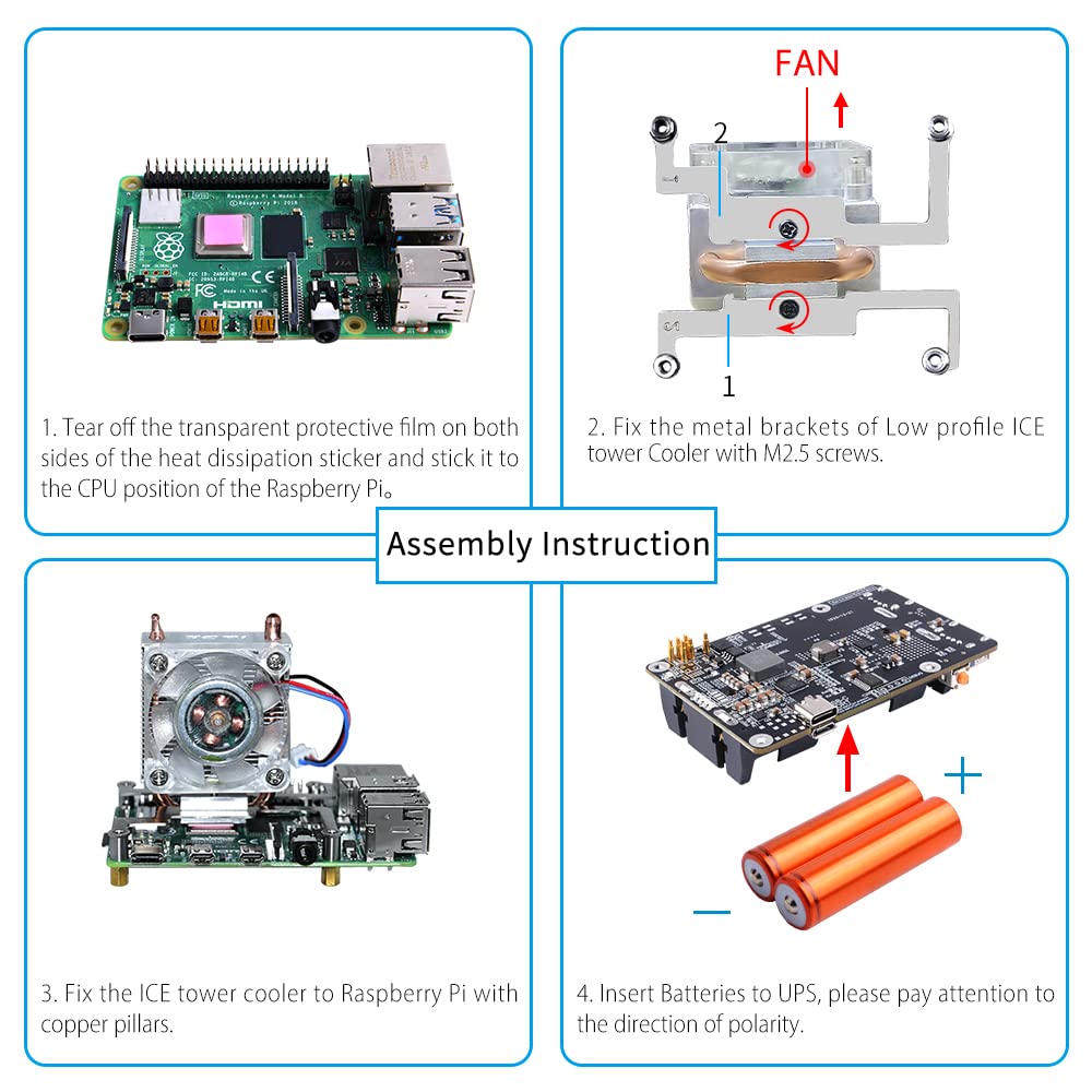 GeeekPi Case for Raspberry Pi 4, Pi 4 Mini Tower Case with ICE Tower Cooler, with UPS Plus Hat, 0.96 inch OLED Display, GPIO 1 to 2 Expansion Board for Raspberry Pi 4 Model B