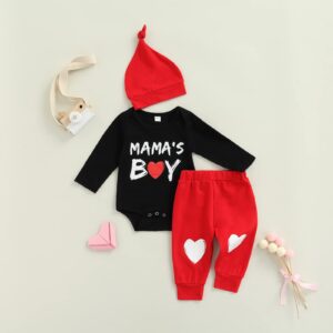 Newborn Infant Baby Boy Girl Clothes Letter Print Romper Pants Set Hat 3PC Outfits Set Coming Home Outfit (Black Red, 0-3 Months)