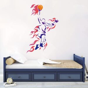 woyinis removable basketball dunk wall decals sports player silhouette wall stickers peel & stick basketball wall decor for teens boys room living room classroom playroom wall decoration