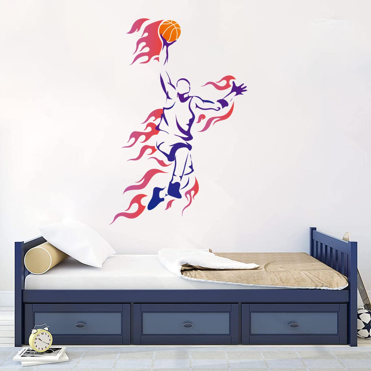 WOYINIS Removable Basketball Dunk Wall Decals Sports Player Silhouette Wall Stickers Peel & Stick Basketball Wall Decor for Teens Boys Room Living Room Classroom Playroom Wall Decoration