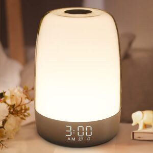 firacer touch wake up night light, sunrise alarm clock, rgb color dimmable small beside lamps for bedrooms, warm white light with sleep aid snooze timer, for kids, friends gift