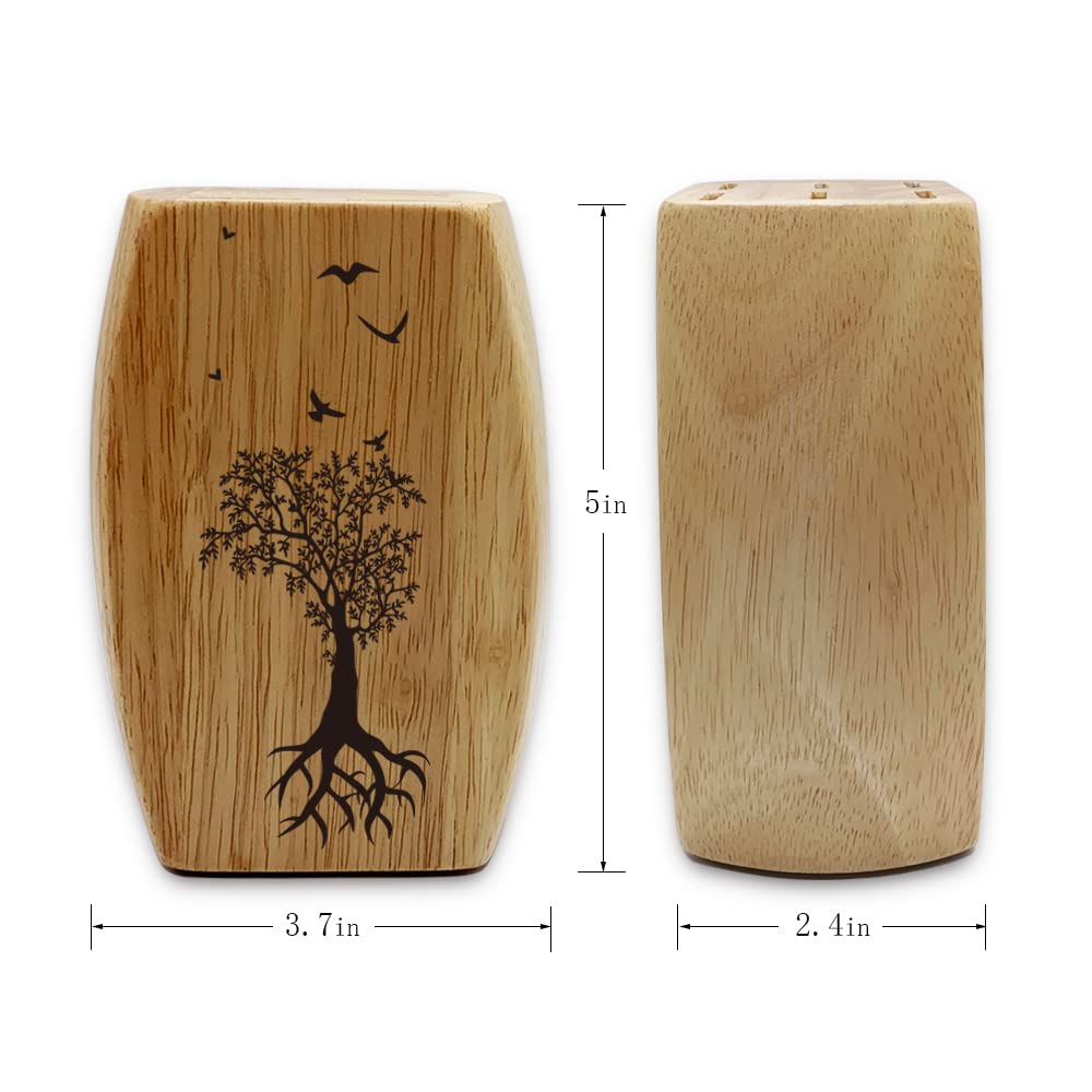 Liphontcta Funny Tree and Birds Pattern Farmhouse Kitchen Decor Knife Block For Steak Knives 5 Inch Utility Knives 6 Piece Slot Organizer Durable 100% Natural Oak Wood