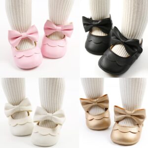 Baby Girl Mary Jane Flats Dress Shoes - Infant Newborn Shoes Anti-Slip Soft PU Leather Party School Wedding Princess Baby Girl Shoes 0-6 Months