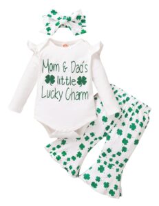 shalofer baby st patricks day outfit girl newborn my first st patrick's day bodysuit(green-flare pants,0-3 months)