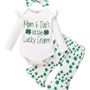 Shalofer Baby St Patricks Day Outfit Girl Newborn My First St Patrick's Day Bodysuit(Green-Flare pants,0-3 Months)