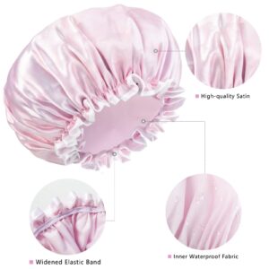 Aquior Shower Caps, Reusable Shower Cap for Women, Double Layer Waterproof Hair Cap, Large Size for All Hair Lengths,for Girls Spa Home Salon Use (Pink Cloud)