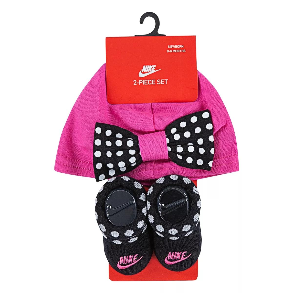 Nike Baby Girls Polka-Dot Bow Hat & Bootie Socks 2 Piece Set (Multi-Color(NN0604-P5D), 0-6 Months)