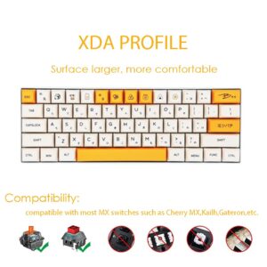 PBT Keycaps 140 Keys XDA Profile Keycaps Dye-Sublimation Japanese Honey Milk Keycap，ANSI Layout Keycap Suitable for Mechanical Gaming Keyboard Gateron Kailh Cherry MX Switches (Keycaps only)