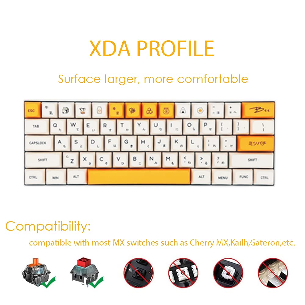 PBT Keycaps 140 Keys XDA Profile Keycaps Dye-Sublimation Japanese Honey Milk Keycap，ANSI Layout Keycap Suitable for Mechanical Gaming Keyboard Gateron Kailh Cherry MX Switches (Keycaps only)