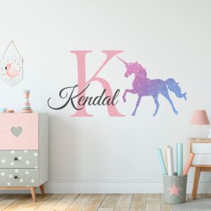 Unicorn Name Wall Decal Custom Art Decor Sparkle Sticker Girl Room Personalized Glitter