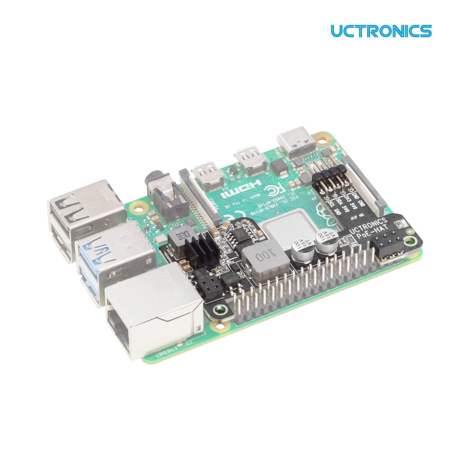 UCTRONICS PoE HAT for Raspberry Pi 4B, IEEE 802.3af-Compliant, 5V 2.5A Mini Power Over Ethernet Expansion Board for Raspberry Pi 4 B 3 B+