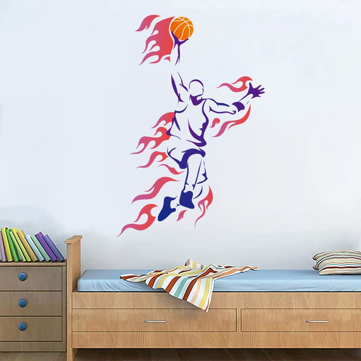 WOYINIS Removable Basketball Dunk Wall Decals Sports Player Silhouette Wall Stickers Peel & Stick Basketball Wall Decor for Teens Boys Room Living Room Classroom Playroom Wall Decoration