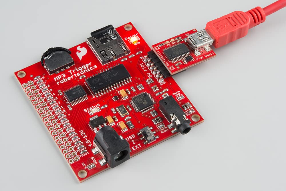 SparkFun MP3 Trigger - 18 Trigger inputs to Alternate Functions Random & sequential Track Selection Transport Controls Even Volume up/Down Real-Time Volume Control Full-Duplex Serial Control