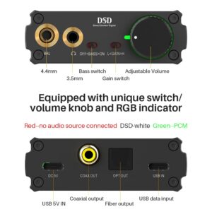 1Mii Lavaudio DS400 Portable DAC/Headphone Amplifier Stereo Supports 768K/32Bit and Native DSD512, Hi-Res Hi-Fi for PC Headphone Out/3.5/4.4 mm/Coaxial/Optical Out Windows/Android/iOS Compatible