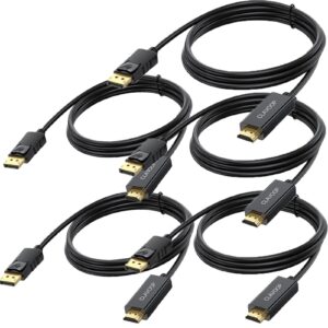 clavoop displayport to hdmi cable 3ft 5 pack, dp to hdmi uni-directional cable, gold plated display port to hdmi cord male to male compatible for desktop monitor projector hdtv laptop - 3 feet