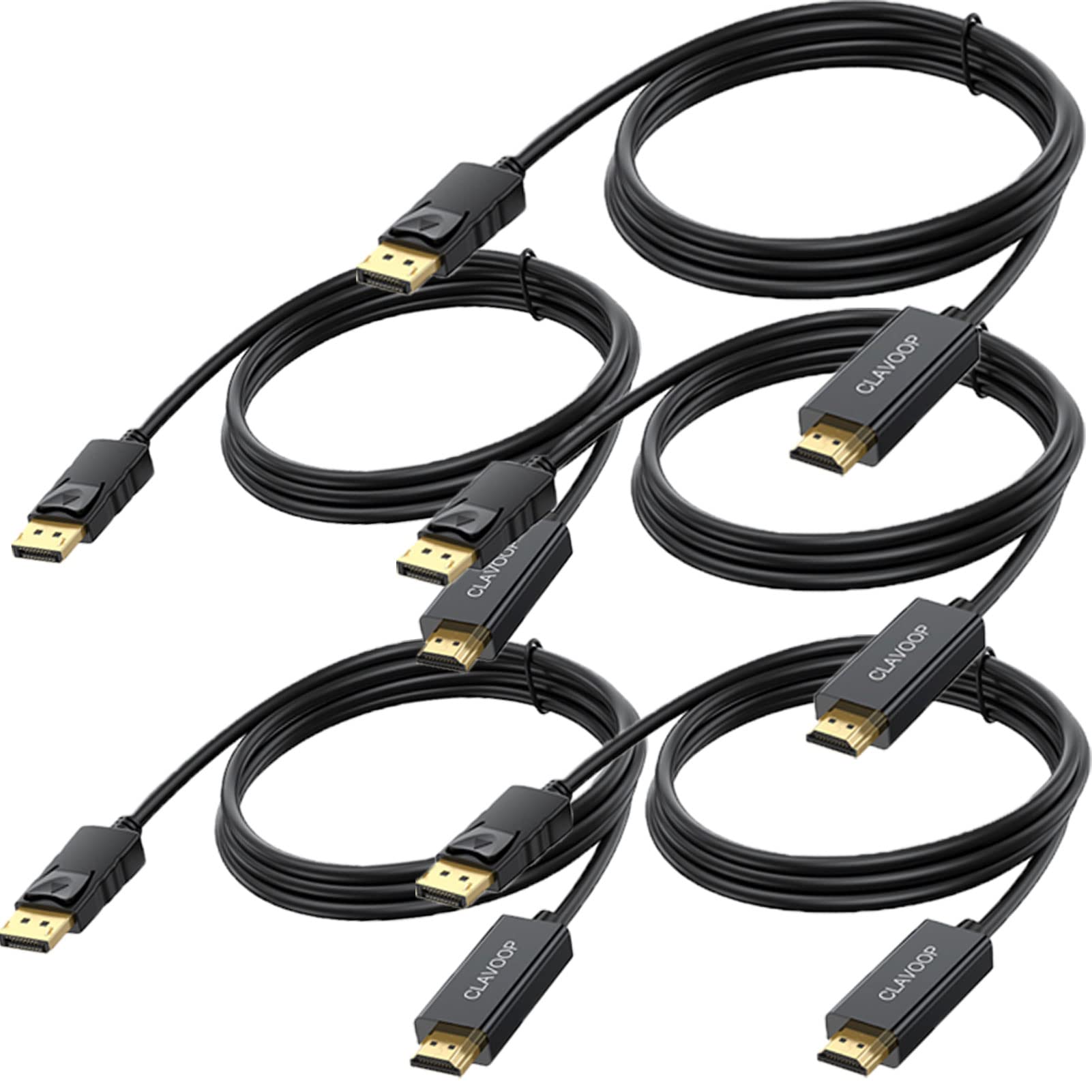 CLAVOOP DisplayPort to HDMI Cable 3FT 5 Pack, DP to HDMI Uni-Directional Cable, Gold Plated Display Port to HDMI Cord Male to Male Compatible for Desktop Monitor Projector HDTV Laptop - 3 Feet