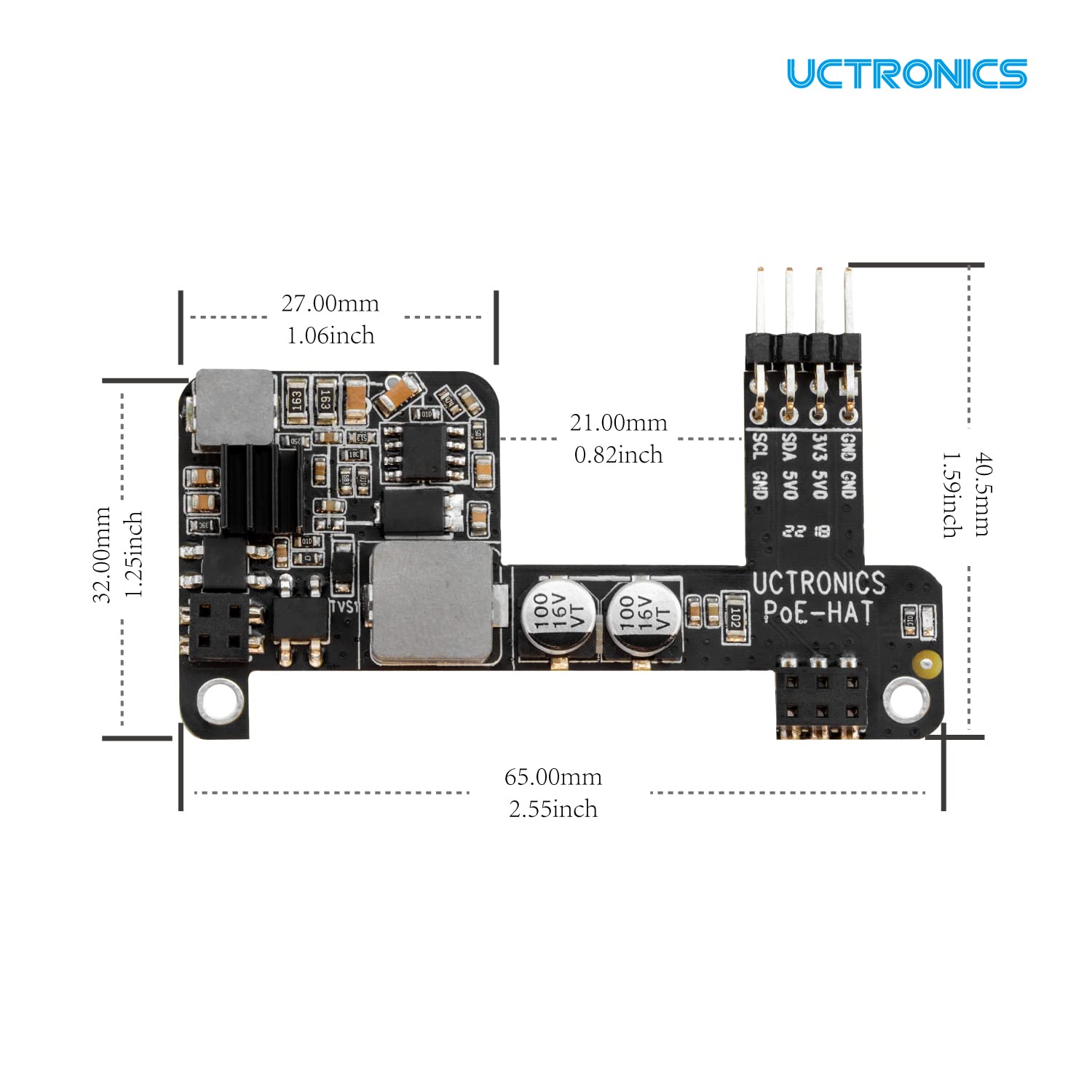 UCTRONICS PoE HAT for Raspberry Pi 4B, IEEE 802.3af-Compliant, 5V 2.5A Mini Power Over Ethernet Expansion Board for Raspberry Pi 4 B 3 B+