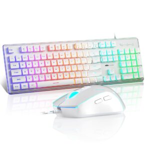 camiysn gaming keyboard, wired keyboard with rgb backlit, full size keyboard with white&pink mixed color keycaps, keyboard with 26 keys anti-ghosting for computer/pc/laptop/mac/windows/office