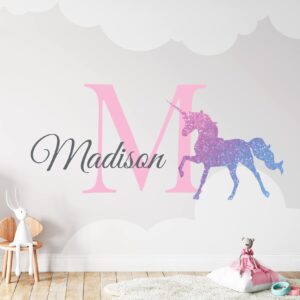 Unicorn Name Wall Decal Custom Art Decor Sparkle Sticker Girl Room Personalized Glitter