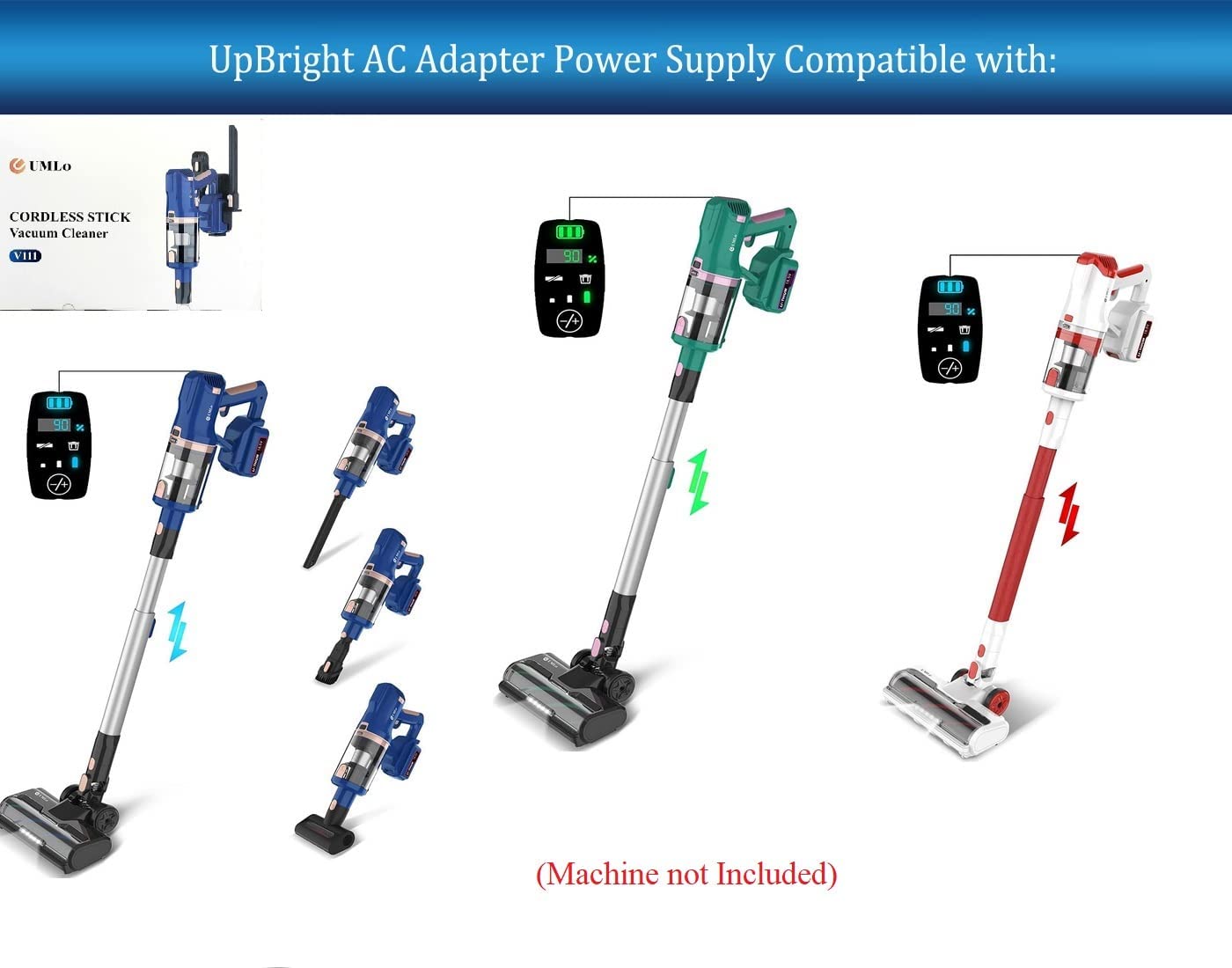 UpBright 22.5V AC/DC Adapter Compatible with UMLo Model V111 V111Plus Plus 18.5V 4000mAh Lithium Li-ion Battery Powerful Suction Lightweight Cordless Stick Vacuum Cleaner 22.5VDC Power Supply Charger