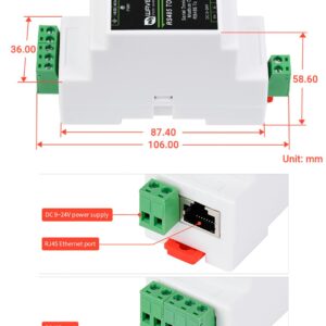 waveshare Ethernet Industrial Serial Server RS485 to RJ45 Ethernet Module, TCP/IP to Serial, Support Rail-Mount/Modbus Gateway, TCP Server/TCP Client/UDP Mode/UDP Multicast Multi Communication Modes