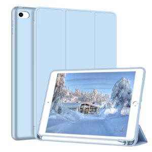 case for ipad mini 5(2019 released), lightweight slim soft tpu trifold stand smart cover, auto sleep/wake case with pencil holder for ipad mini 5th generation 7.9 inch, light blue