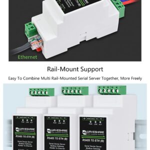 waveshare Ethernet Industrial Serial Server RS485 to RJ45 Ethernet Module, TCP/IP to Serial, Support Rail-Mount/Modbus Gateway, TCP Server/TCP Client/UDP Mode/UDP Multicast Multi Communication Modes