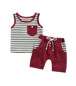 toddler baby boy summer outfits shorts solid short sleeve t-shirt tops casual clothes set (brick red, 18-24 months)