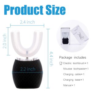 JNN Ultrasonic Automatic Toothbrush u Shaped Toothbrush Whole Mouth Toothbrush Toothbrush for Adults 360°Electric Toothbrush 30'' Automatic Timer Washable Travel Home Dual-use (Black)