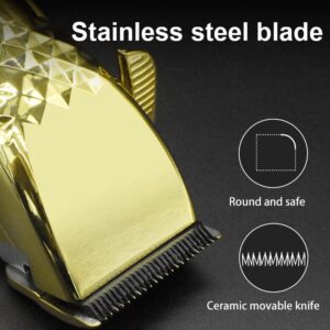 Hongsheng Professional Hair Clippers for Men Cordless Clippers T-Blade USB Rechargeable Grooming Hair Cutting Kits Beard Shaver Trimmer for Home Use and Barbershop, Gold