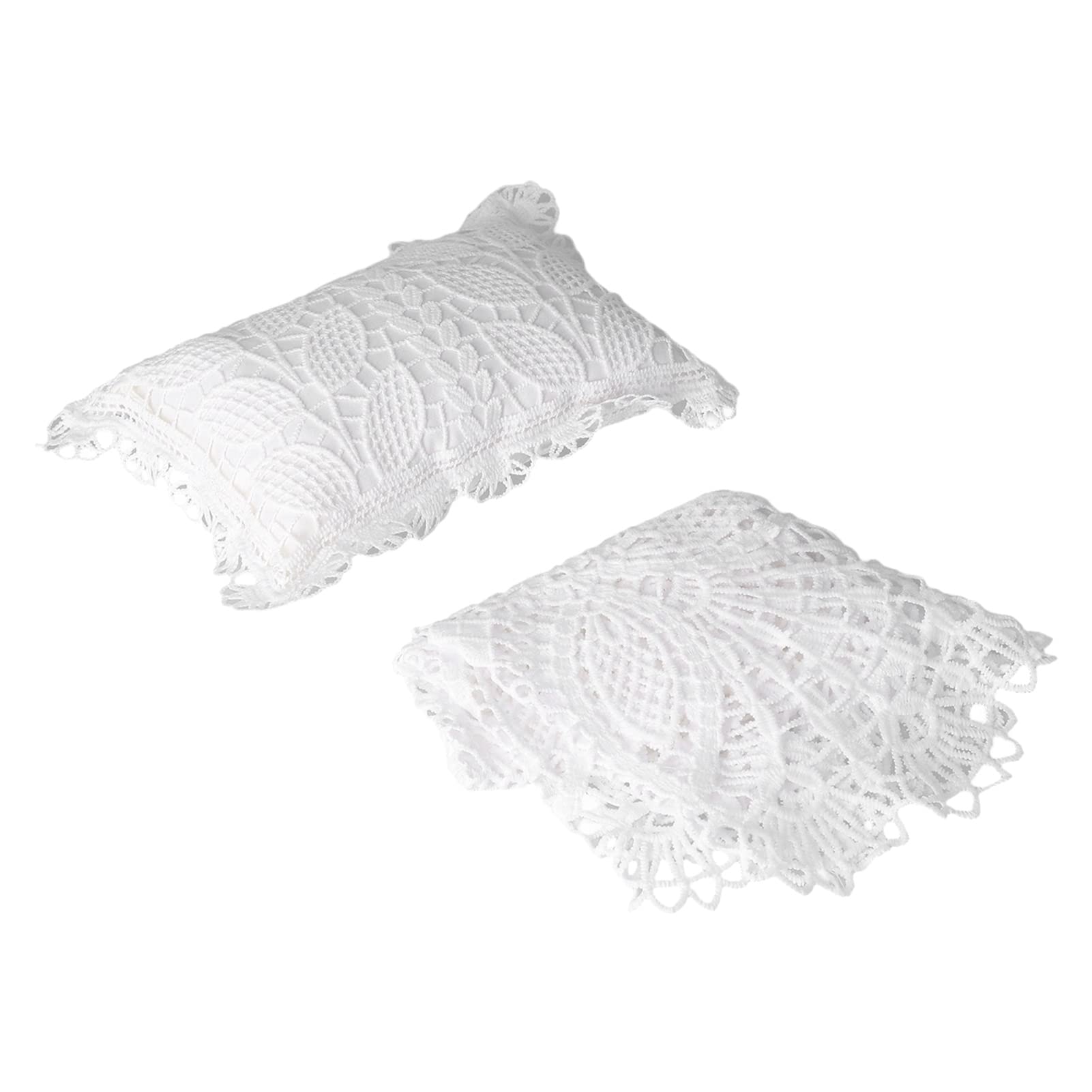 Baby Photography Blanket Pillow Set Newborn Photo Props Set Hollow Lace Round Blanket Pillow(White)