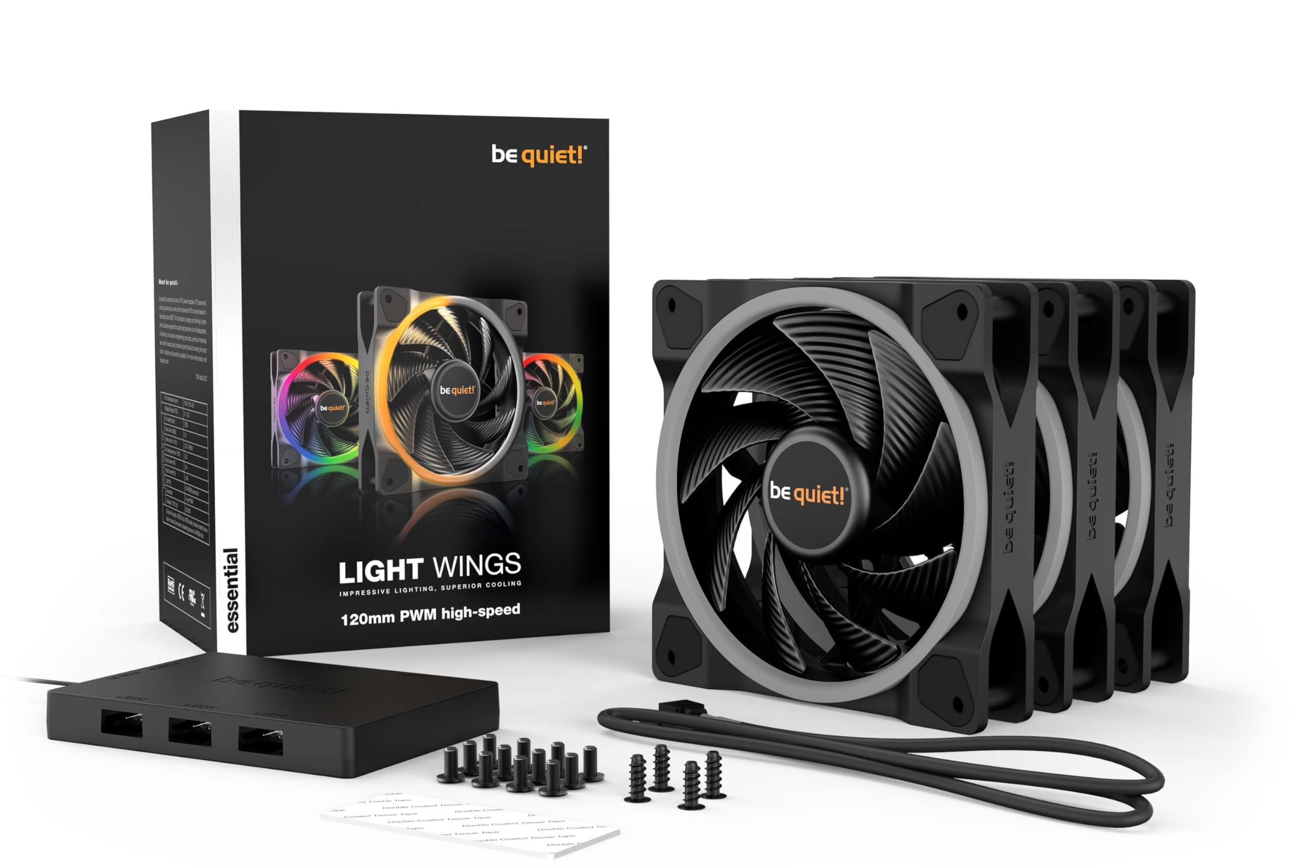 be quiet! Light Wings 120mm PWM High Speed Low Noise Premium ARGB Cooling Fan | 4-Pin | Ideal for Radiators and Heat Syncs | 3-Pack | Black | BL077