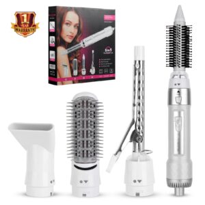 hair dryer brush, blowout brush 5 in1 hair dryer, one-step blow dryer brush volumizing hair straightener,3-step temperature adjustment hot air brush, suitable for thick long and short hair(white)