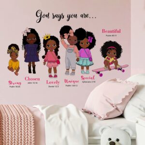 Mfault Black Girls God Says You are Beautiful Inspirational Wall Decals Stickers, Religious Quote Nursery Decorations African American Bedroom Art, Motivational Afro Toddler Kids Baby Room Decor