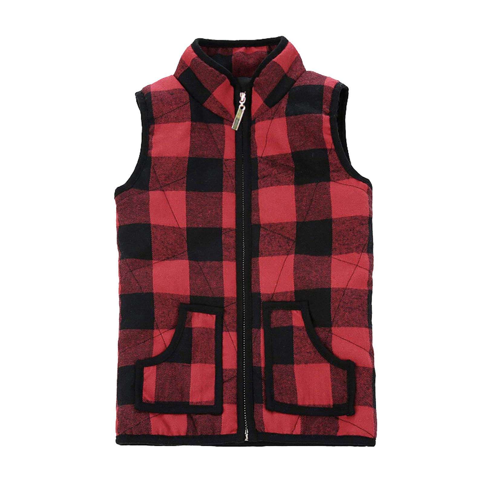 IKevan 12M-5T Toddler Kids Boys Girls Buffalo Plaid Vest Christmas Jacket Puffer Quilted Gilet Coat Windproof Warm Waistcoat (Red, 2-3 Years)