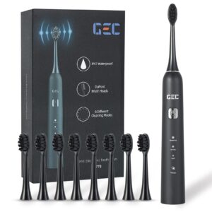 gec sonic electric toothbrush with 8 brush heads for adults,6 high power brushing modes,2 minutes build in smart timer electric toothbrush for adult and kids