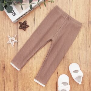 Toddler Baby Girls Leggings Footless Tights Ruffle Basic Ribbed Cable Knit Stocking Infant Little Girl Bottom Pants (2-3T, 3 Packs(Khaki+Brown+Cream))