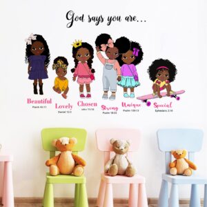 Mfault Black Girls God Says You are Beautiful Inspirational Wall Decals Stickers, Religious Quote Nursery Decorations African American Bedroom Art, Motivational Afro Toddler Kids Baby Room Decor