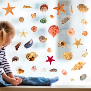 woyinis lifelike 3d seashells wall decals, diy removable conch scallop starfish wall stickers, peel & stick beach wall decals for living room bedroom kids room playroom nursery bathroom decor