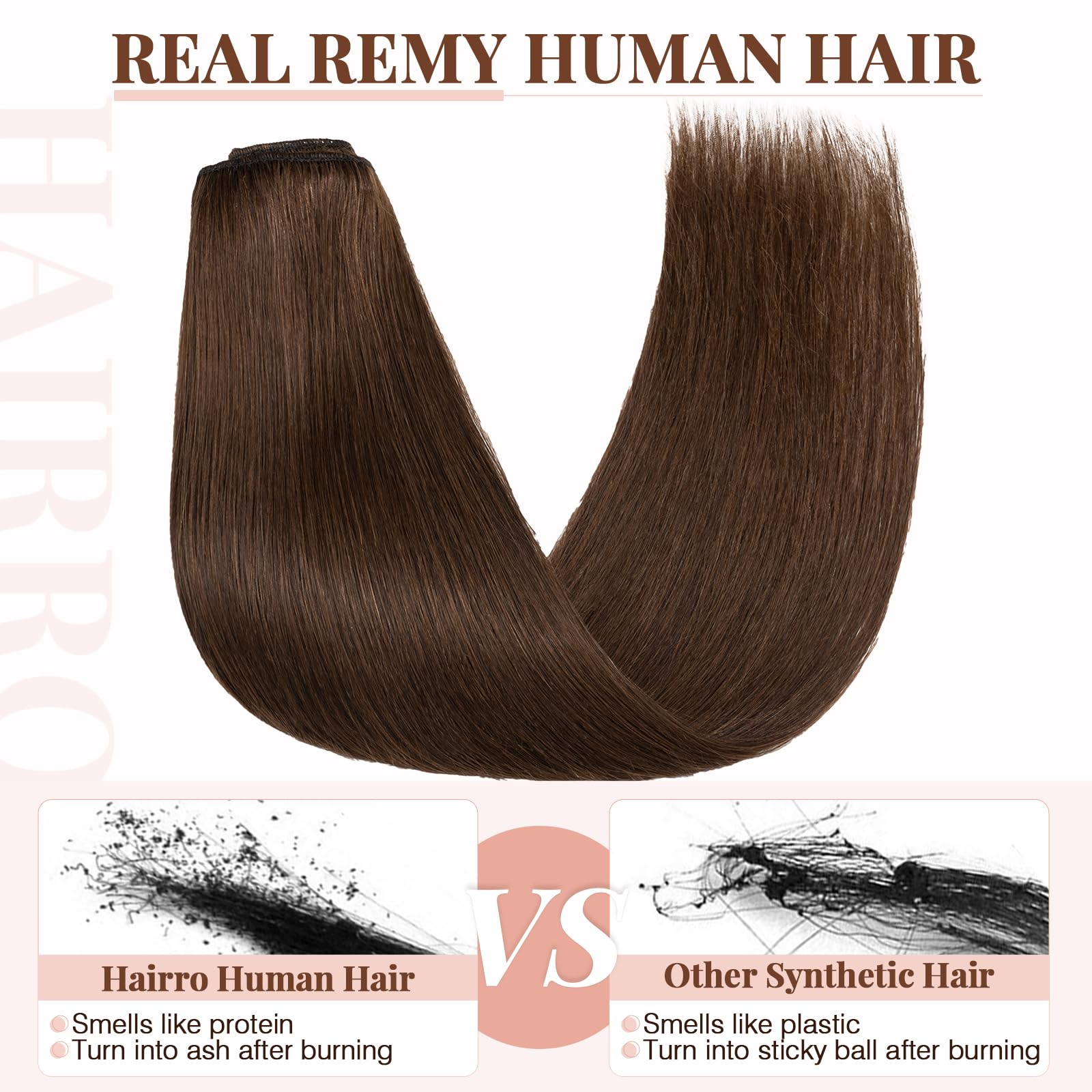 Hairro 100% Real Human Hair Clip in Extensions 8 Inch Short #4 Medium Brown 45g Thin 8 Pcs 18 Clips Straight Clip on Human Hairpieces for Women