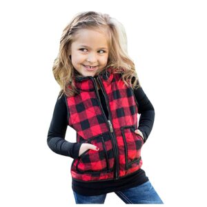 ikevan 12m-5t toddler kids boys girls buffalo plaid vest christmas jacket puffer quilted gilet coat windproof warm waistcoat (red, 2-3 years)