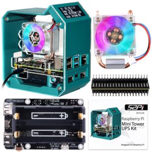 geeekpi case for raspberry pi 4, pi 4 mini tower case with ice tower cooler, with ups plus hat, 0.96 inch oled display, gpio 1 to 2 expansion board for raspberry pi 4 model b