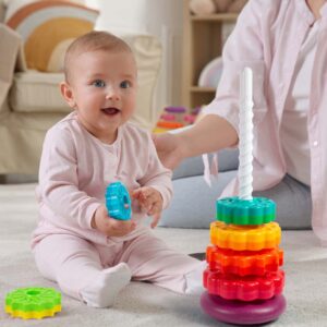 Ollie & Olive learn & play Spinning Toy Rainbow Spinning Stacking Tower - Stacking Toy for Toddlers and Babies 12 Months+ - Fun Educational - Hand Eye Coordination - Learning Toy for Boys and Girls