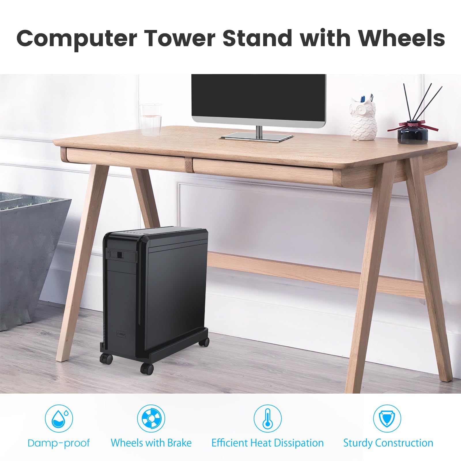 Computer Tower Stand, ORICO Mobile CPU Holder with 4 Caster Wheels Computer Tower Stand Carts on Carpet Fits for Most Computer Tower, Gaming PC, ATX Case, PC Holder