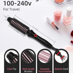 Curling Iron Brush 1 Inch, Heated Styling Round Brush Curling Iron Travel Dual Voltage，3 Temps Anti-Scald Hot Curling Brush Culer for Short Hair